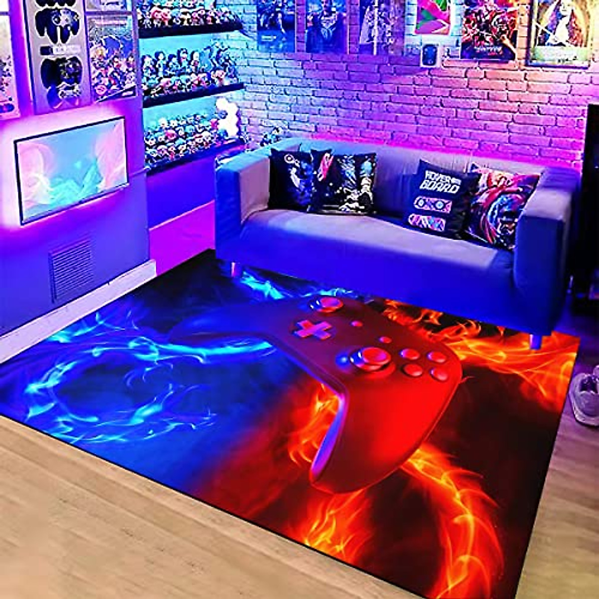 Game Rug Teen Boys Carpet, Gaming Rugs for Boy’s Bedroom with Game Controller Decoration Non Slip Floor Mat for Bedroom Living Room Playroom Sofa Indoor Outdoor Area 60x39inch