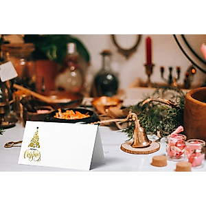 Christmas Place Cards (3.5 x 2 in) 25 pcs, Table Name Cards for Christmas Party, Seating Name Cards, Food Labels, Scored for Easy Folding, Christmas Party Supplies, Fiesta Party - SJK022