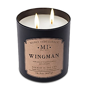 Manly Indulgence Wingman Scented Jar Candle, Classic+ Collection, 2 Wick, 16.5 oz - Up to 60 Hours Burn
