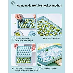 NUOYANG Round Ice Cube Tray with Lid, Ice Ball Maker Mold for Freezer with Container Mini Circle, Ice Cube Tray Making, 33PCS Sphere Ice Chilling Cocktail Whiskey Tea Coffee