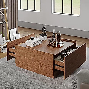 Panana Manhattan Gate Engineered Wood Coffee Table (Oak with Drawers)