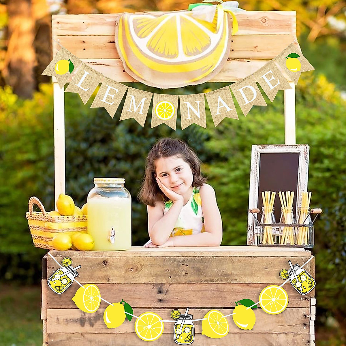 VILIFEVER Burlap Lemonade Banner for Lemonade Stand Decorations, Lemon Garland Summer Lemon Party Decorations Lemonade Themed Bridal Shower Birthday Party Supplies Lemon Decor