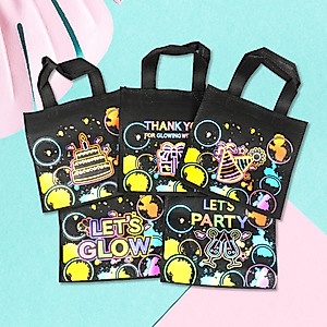 BANBALLON 20 PCS Neon Party Favor Bags Glow Birthday Party Supplies Glow in the Dark Party Favor Bags Glowing with Me Goodie Bags for Neon Theme Birthday Party Let's Glow Party Supplies