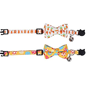 Lamphyface 2 Pack Easter Cat Collar with Cute Bow Tie and Bell Breakaway Adjustable Safety