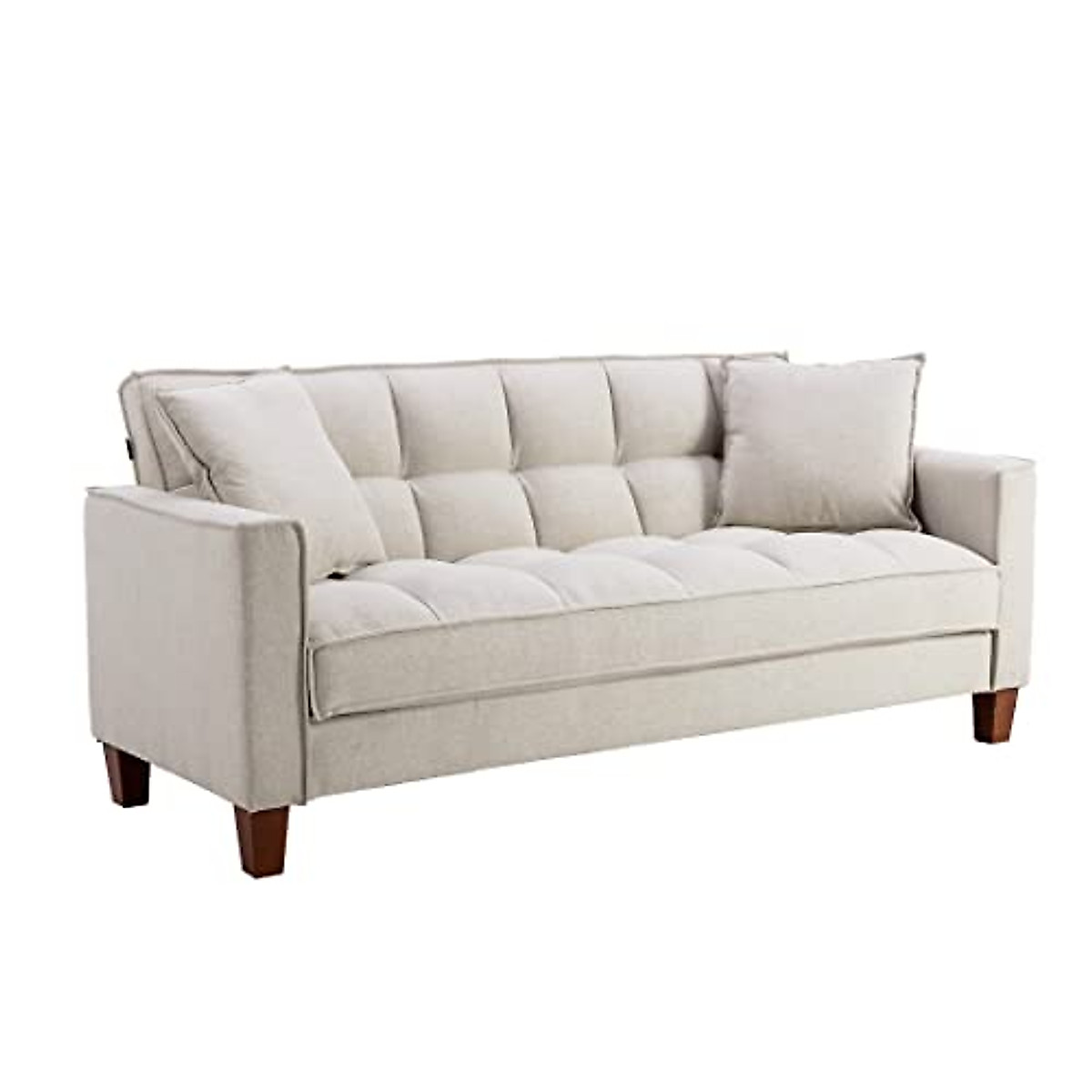 Melpomene 70" W Mid Century Modern Linen Loveseat Sofa,Tufted Upholstered Small Sofa Couch with 2 Pillows and Wood Legs,for Small Space, Apartment, Dorm, Bedroom, Office (Beige)