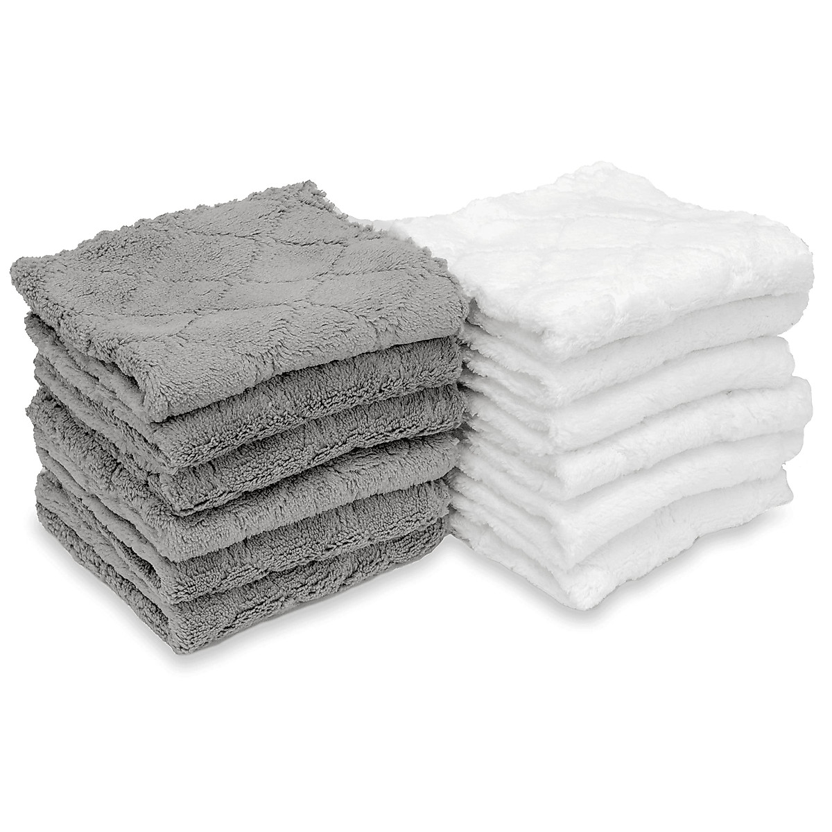 S&T INC. Kitchen Dish Cloths or Cleaning Towels, 9.5 Inch by 9.5 Inch, Grey and White, 12 Pack