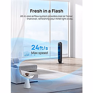 Dreo Tower Fan for Bedroom, 24ft/s Velocity Quiet Cooling Fan, 90° Oscillating Fans for Indoors with 4 Speeds, 4 Modes, 8H Timer, Bladeless Fan, Standing Floor Fans, Black, Nomad One (DR-HTF007)