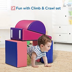 JOYMOR Soft Foam Climbing Blocks 5-Pieces Set, Crawl and Climb Foam Blocks, Beginner Toddler Climber with Slide & Ramp, Indoor Active Play Structures for Babies and Toddlers Age 1-3