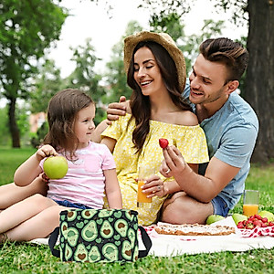 ZZXXB Avocado Love Heart Insulated Lunch Bag Cooler Reusable Lunch Box School Office Travel Picnic Tote Bag for Women Men Kids