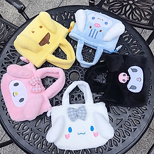 Cute Bag Portable Kuromi Plush Handbag Kawaii Purse Anime Cartoon Soft Fluffy Japanese Lolita Lovely Shoulder Bag for Girls Women (BLACK)