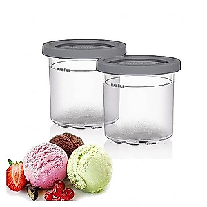 DISXENT 2/4/6PCS Creami Deluxe Pints, for Ninja Creami Ice Cream Maker Pints, Ice Cream Pint Containers Bpa-Free,Dishwasher Safe Compatible NC301 NC300 NC299AMZ Series Ice Cream Maker,Gray-2PCS
