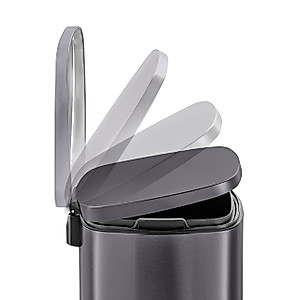 QUALIAZERO 50L/13Gal Heavy Duty Hands-Free Black Stainless Steel Commercial/Kitchen Step Trash Can, Fingerprint-Resistant Soft Close Lid Trashcan, Rectangle Shape (50L Rectangle BSS)