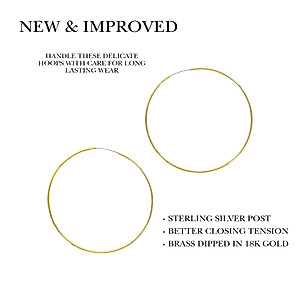 Columbus 14K Gold Plated Thin Endless Hoop Earrings - Lightweight Wire Hoops (Gold, 50)