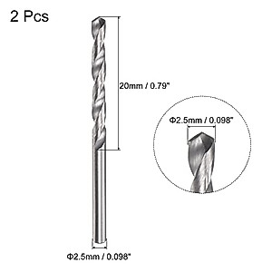 uxcell Solid Carbide Drill Bits, 2.5mm C2/K20 Tungsten Carbide Jobber Drill Bits Straight Shank Drilling Tool for Stainless Steel Aluminum Iron Metal Plastic 2pcs
