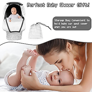 Baby Car Seat Covers Mesh Zipper Peep Window Nursing Cover Breastfeeding Scarf Baby Carseat Canopy Infant Stroller Cover Baby Shower Gifts for Girls and Boys Mothers Day Gifts (Grey Stripe)