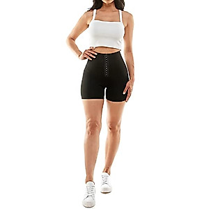 EttelLut - Enhanced Tummy Control Shapewear Shorts for Women - Body Shaper Waist and Thigh Slimmer Trainer - 3 Hook Closure - Perfect for Everyday, Yoga and Workout - Black Large