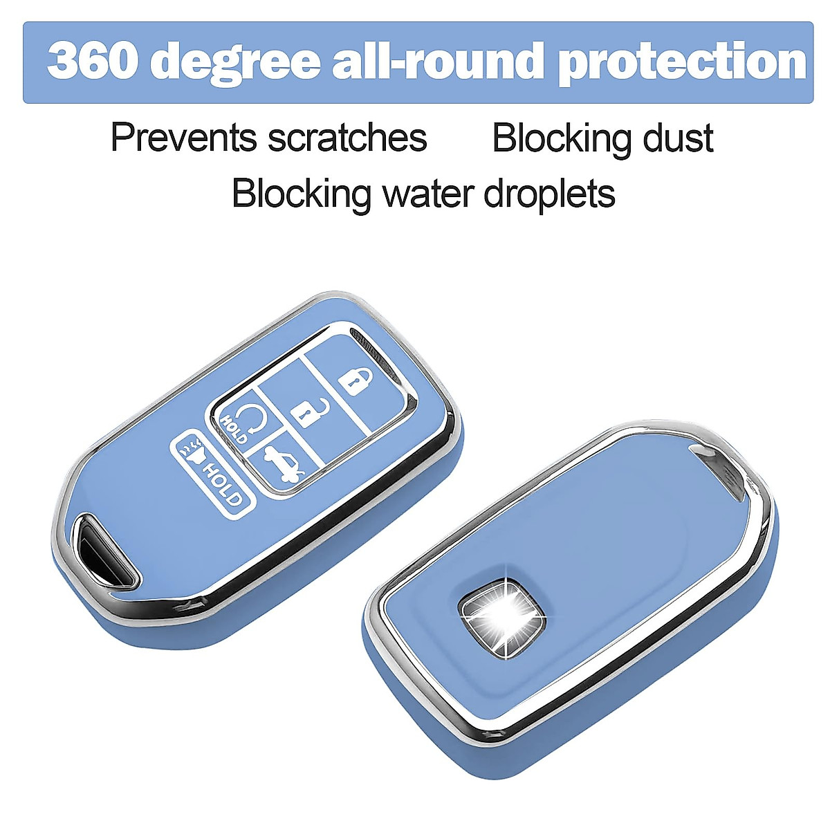 Yonmcfn for Honda Key fob Cover with Leather Keychain,Soft TPU 5 Buttons Key Shell,fit 2018 2019 2020 2021 Civic Accord Pilot CR-V Insight EX EX-L Touring Remote car Key(Blue)