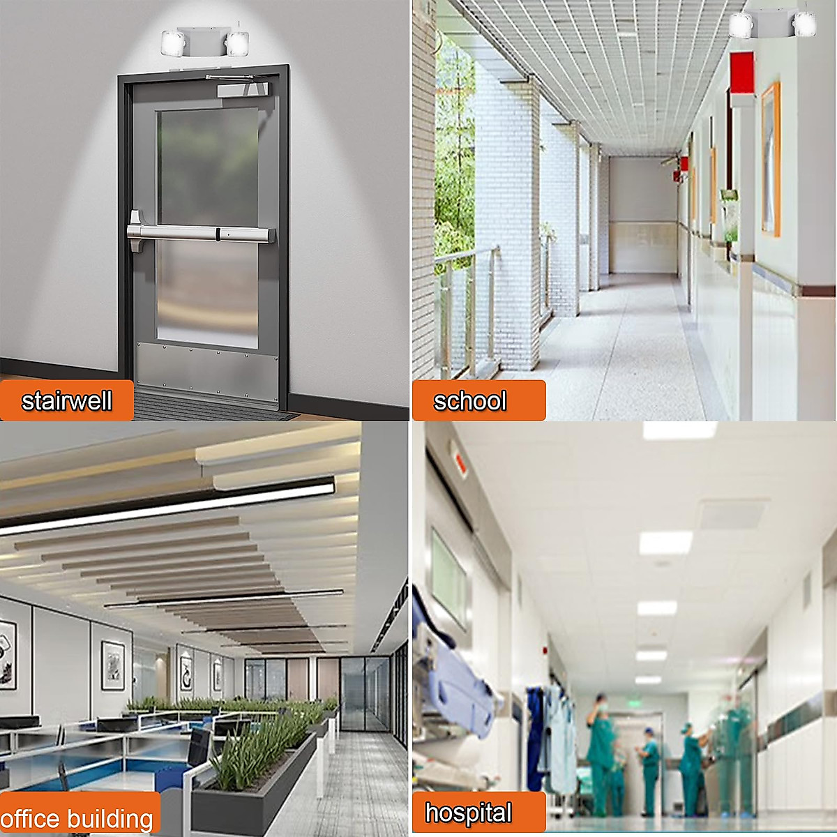 Hivotisa LED Emergency Lights with Battery Backup 6 Pack, Commercial Emergency Lights Fixture Two Head Adjustable, Hardwired Emergency Light for Business, Home Power Failure Hallway AC 120/277V