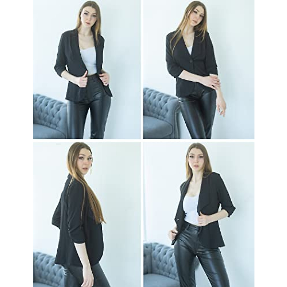 Beyove Black Blazer for Women Casual 2023 Fashion 3/4 Sleeve Blazer Jacket Fit Streyth Blazer