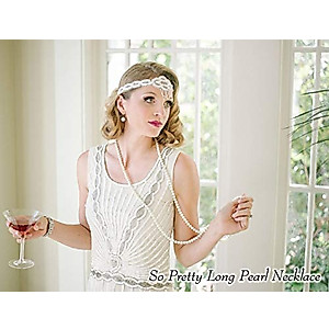 Aisansty,Long Pearl Necklace for Women Layered Cream White Faux Pearl Beads Strand Necklace Costume Jewelry,Diameter Pearl 8MM,69"