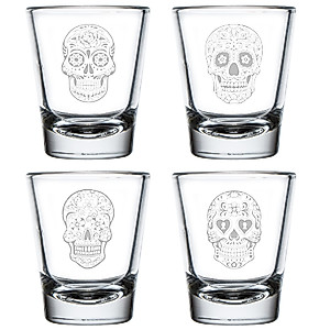 MIP Set of 4 Shot Glasses 1.75oz Shot Glass Gift Sugar Skull Collection