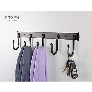 RTZEN Wall Hooks for Hanging - 5 Hook Farmhouse Decor Coat Rack Wall Mount - Heavy Duty Hanging Towel Racks for Bathroom or Purse Hanger Hat Organizer - Stylish Hooks for Hanging Coats