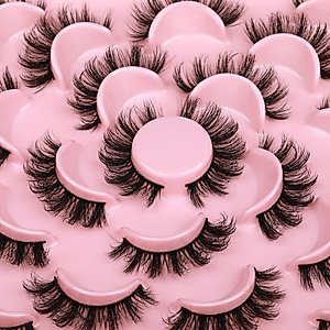 wiwoseo False Eyelashes Russian Strip Lashes Natural Wispy Fluffy 3D Effect D Curly Faux Mink Lashes Pack 16MM Crossing Fake Eyelashes 10 Pairs