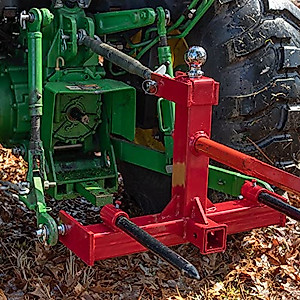Titan Attachments 3 Point Gooseneck Tractor Trailer Hitch Optional Hay Bale Spear and Stabilizer Spears, Fits Category 1 Tractors, Red Finish, 2" Receiver Hitch, 2" Gooseneck Ball