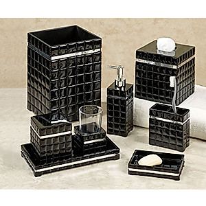 nu steel GB-8PC/SET Giraffe Black Bath Accessory Set for Vanity Countertops 8 Piece Includes Cotton Container, Dish,Toothbrush, Tumbler,soap Lotion,Waste Basket,Tissue Box Holder,Tray-Resin, 8