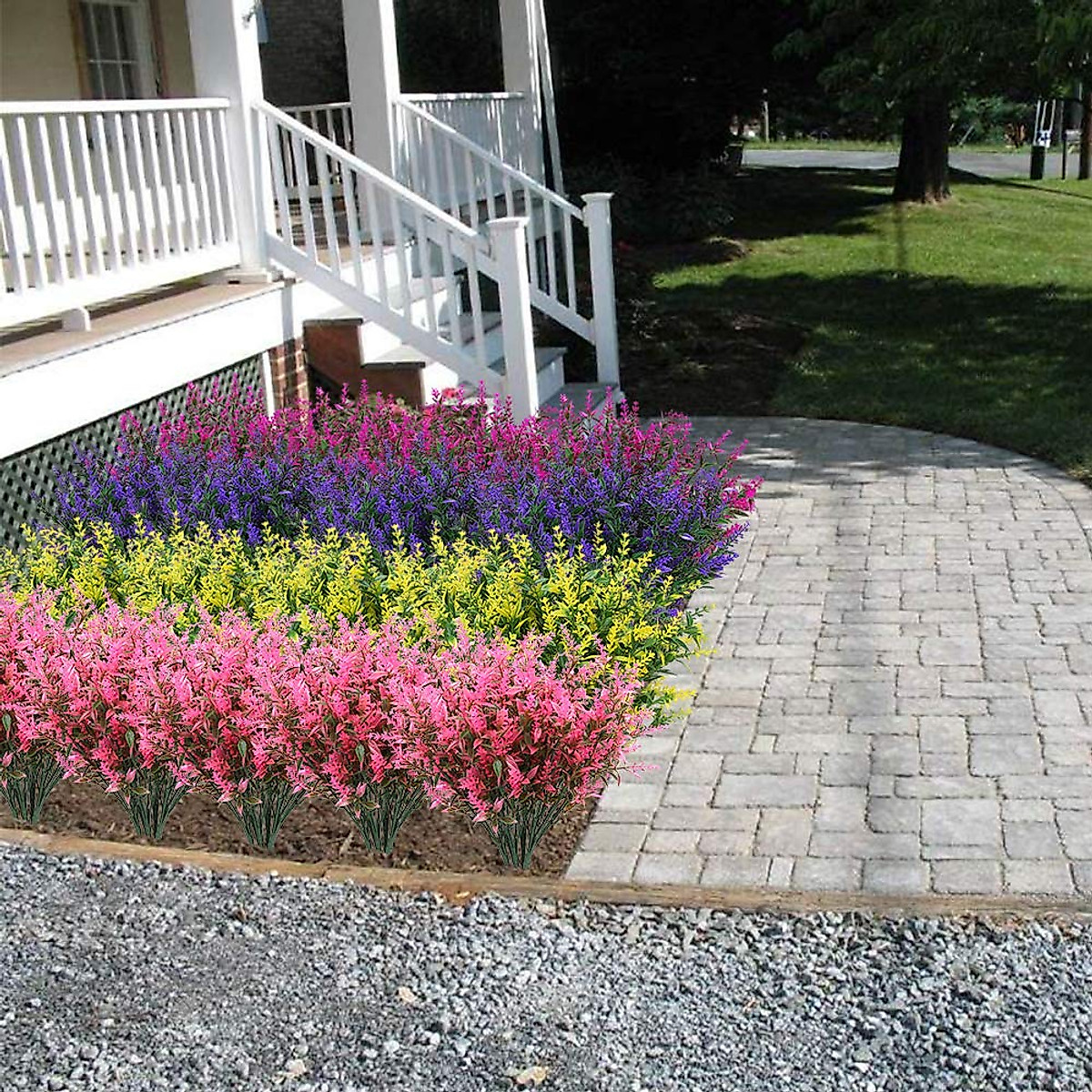 KLEMOO Artificial Lavender Flowers Plants 8 Pieces, Lifelike UV Resistant Fake Shrubs Greenery Bushes Bouquet to Brighten up Your Home Kitchen Garden Indoor Outdoor Decor(Pink)