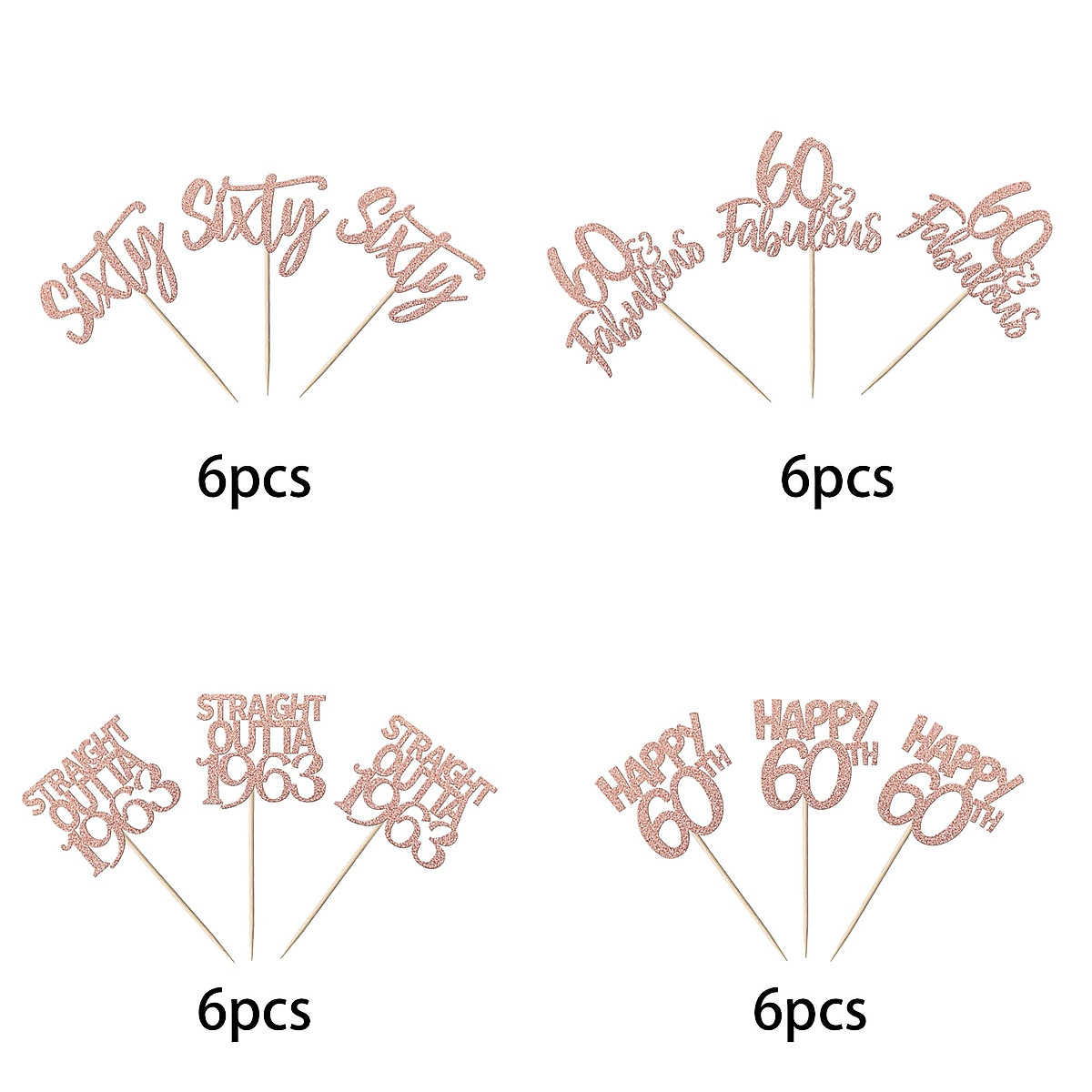 24 Pack Cheers to 60 Years Birthday Cupcake Toppers Glitter Sixty Straight Outta 1963 Cupcake Picks Happy 60th Cake Decorations for Happy 60th Birthday Anniversary Party Supplies Rose Gold