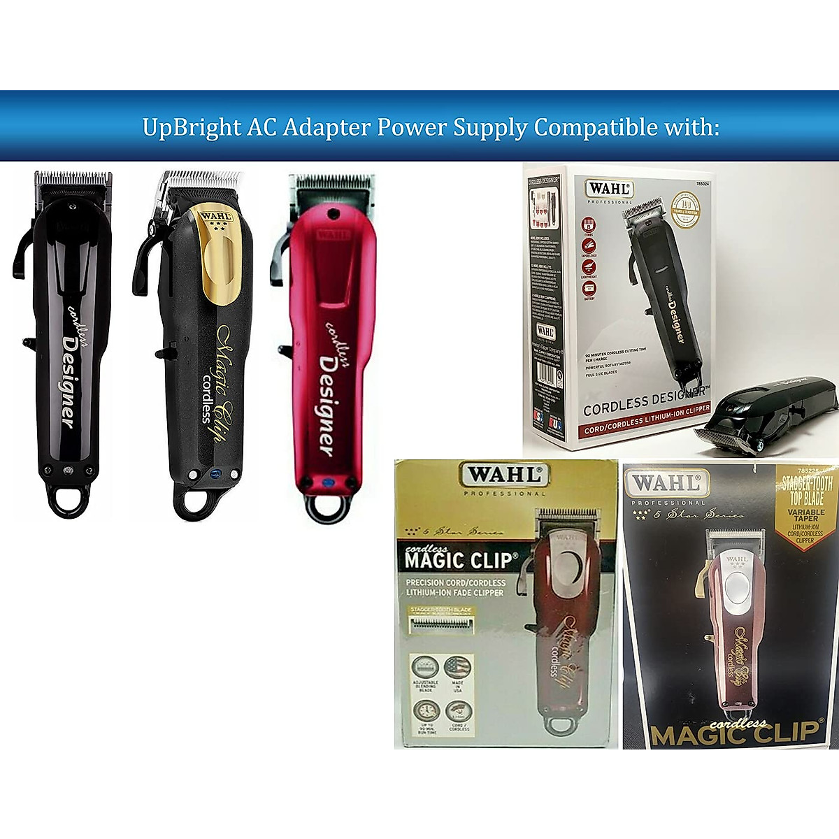 UpBright 2-Prong AC Adapter Compatible with Wahl 8591L 8591 L 08591-1024 08148-508 8148-100 8148 8159 81919 5 Star Series Magic Clip Cordless Designer 785024 785225 Lithium-Ion Clipper Battery Charger
