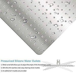 Derpras 16 Inch Square Rain Shower Head, 304 Stainless Steel, Ultra Thin High Pressure Bathroom Rainfall Showerhead (Brushed Nickel) (324 Jets)