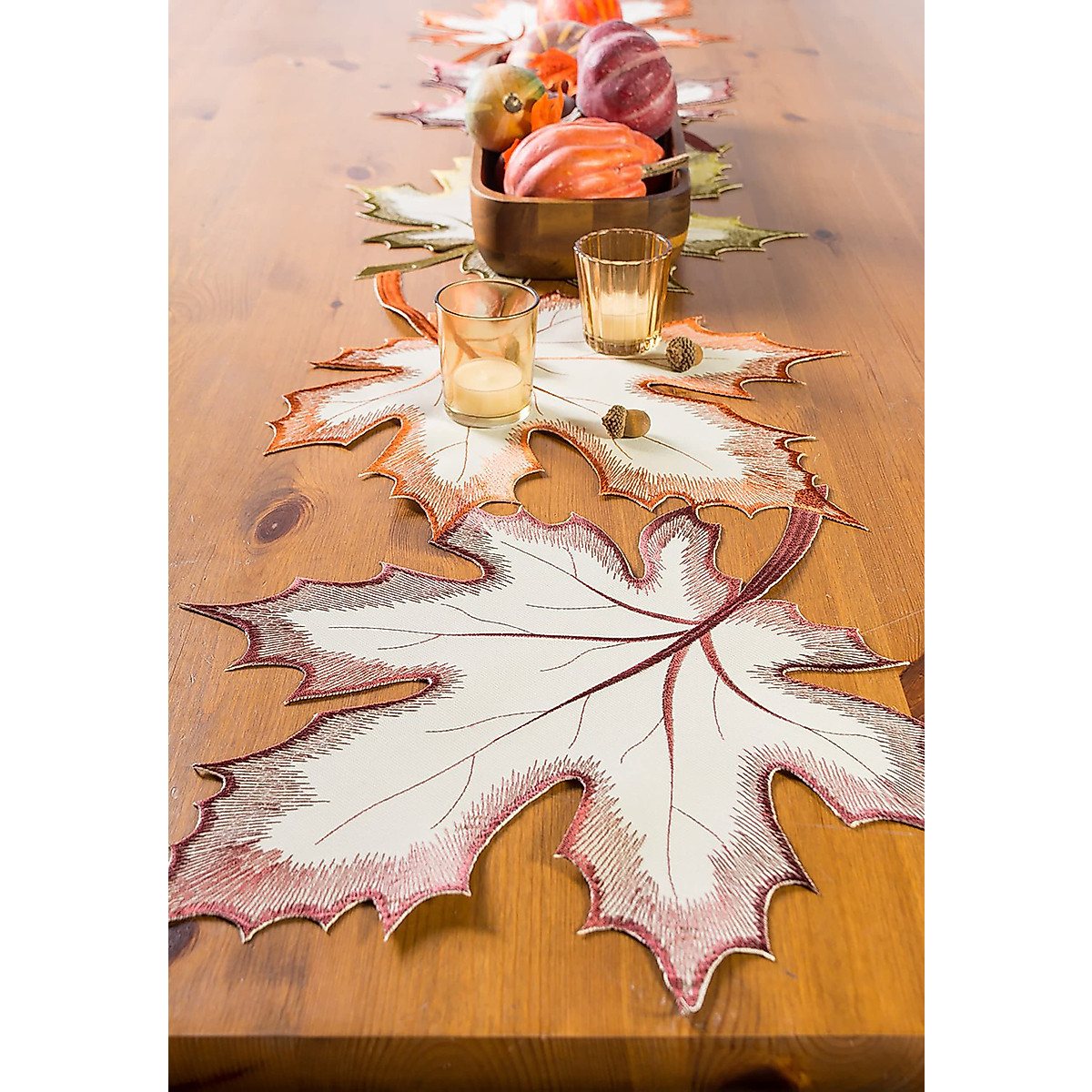 DII Fall Table Decorations Indoor Décor, Thanksgiving, Table Runner, 14x108, Embroidered Cut Work Leaves