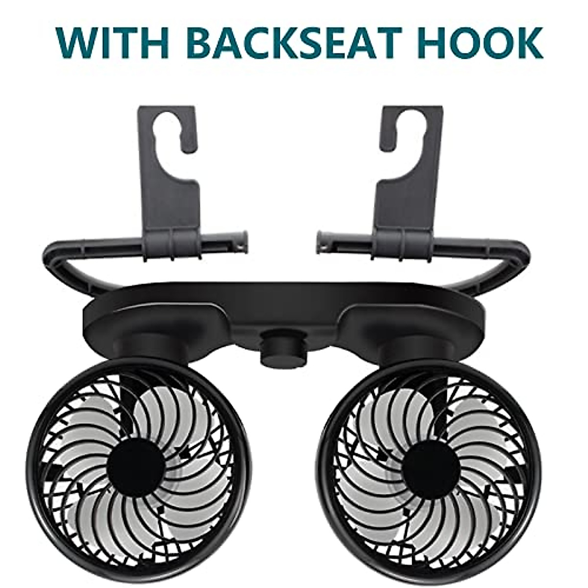 12 V Car Fans for Backseat, Car Cooling Fan with Cigarette Lighter Plug, 360 Degree Dual Head Rotatable Auto Vehicle Fan, Quiet Dashboard Cooling Fan for SUV, RV, Boat