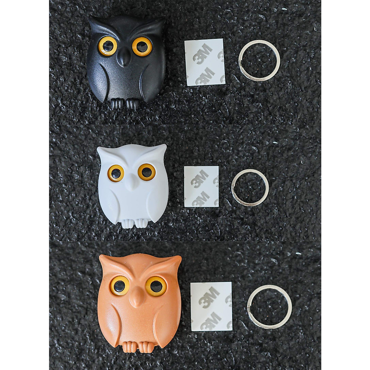 3PCS Owl Key Holder Cute Owl Key Holder Automatic Open Close Eyes Magnetic Night Owl Keying Holder Wall Mounted Owl Key Hooks with Wall Self-Adhesive Tape