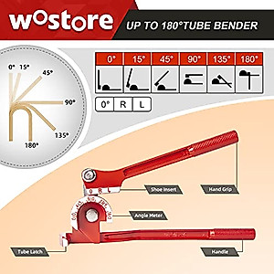 Wostore 180 Degree Tubing Bender for 1/4 5/16 and 3/8 Inch Copper Aluminum Thin Stainless Steel Red