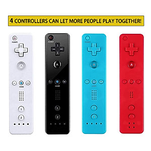PGYFDAL 4 Packs Classic Remote Controller Compatible for Wii Wii U Console, Gamepad with Soft Silicone Sleeve and Wrist Strap (Black+White+Red+Blue)