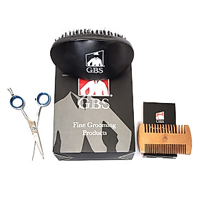 G.B.S Men's Kit, Barber Beard Scissors, Shaping Tool, Military Style Black Bristle Beard Brush with Natural Black Bristle, Anti-static Dual Action Mustache Comb with Travel Case