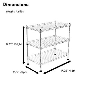 Internet's Best 3-Tier Mini Wire Utility Shelving - Chrome - Shelf - Adjustable Rack Unit - Kitchen Bathroom Pantry Laundry Storage - Under The Sink Organization - Organize Your Cabinets - SPI