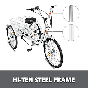 JEI-MEN Adult Tricycle Bike 1/7 Speed 3-Wheel for Shopping W/Installation Tools Three-Wheeled Bicycle for Men and Women