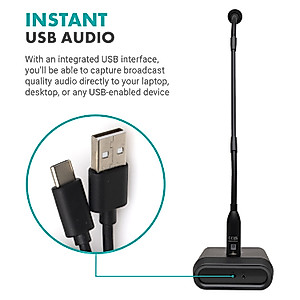 Movo GM-5 Professional 18-inch Gooseneck Microphone with USB Interface Stand, One-Touch Mute- USB Podium Microphone with Stand for Conferencing, Live Events, Streaming - USB Computer Mic for Mac, PC