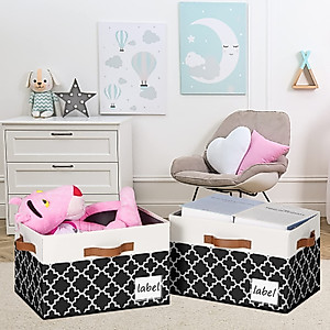 PFFVRP Extra Large Storage Bins with Lids, Foldable Fabric Storage Baskets with Lids, Sturdy Storage Boxes with Labels and 3 PU Handles for Closet Home Bedroom Office (3 Packs, Black Plaid&White)