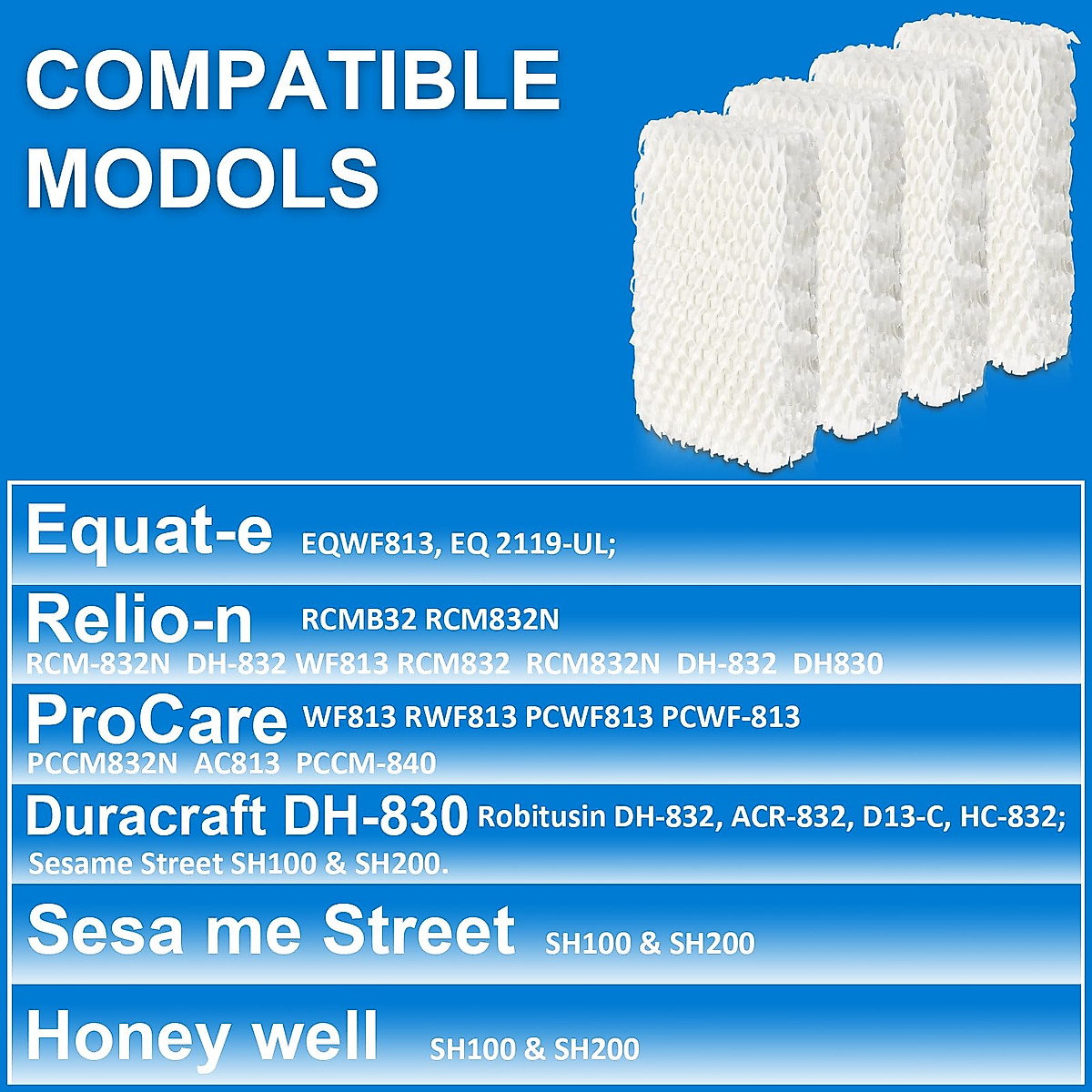 TOMOON PCWF813 Humidifier Filter Replacement for Equate EQWF813 PCWF813 EQ-2119-UL Cool Mist Humidifiers Wick Filters-Pack of 4