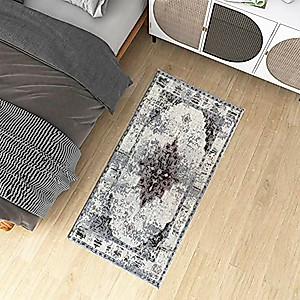 Ultra Soft Boho Distressed Faux Fur Area Rug,Silky Imitation Sheepskin Non-Shedding Stain Resistant Bedroom Floor Sofa Living Room Carpet 2'x4' Grey / Ivory