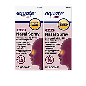Equate - Original Nasal Spray - Oxymetazoline Hydrochloride 0.05% ( Compare to Afrin) - Nasal Decongestant - 1 oz (Pack of 2)