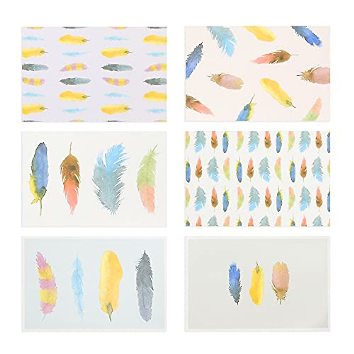 Blank Bird Greeting Stationary Cards with Envelopes, Watercolor Feather (4x6 In, 48 Pack)