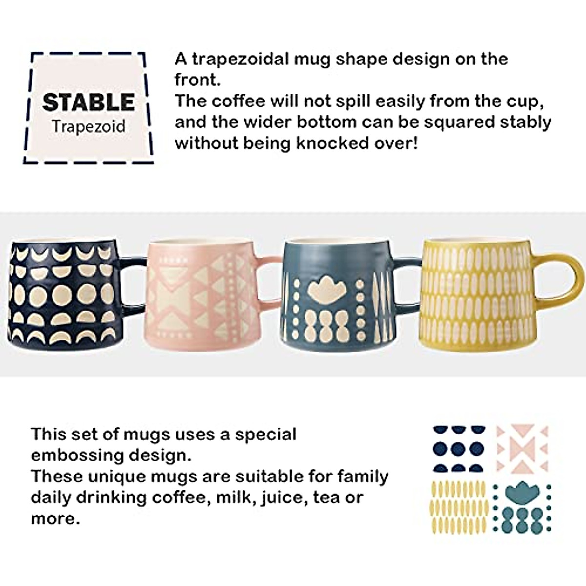 YouPeng Coffee Mug, Large Coffee Mugs with Relief Design as Gifts, Ceramic Coffee Cups with Handle for Men Women, Moon Blue 14oz Coffee Mug Durable and Modern