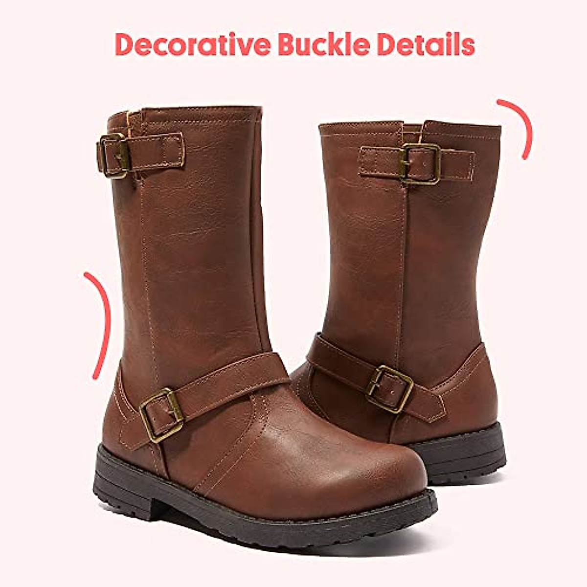 FabKids Girls Mid-calf Fashion Riding Boots Fall Winter Snow Boot Warm Western Boots For Little Kid Brown Size 13