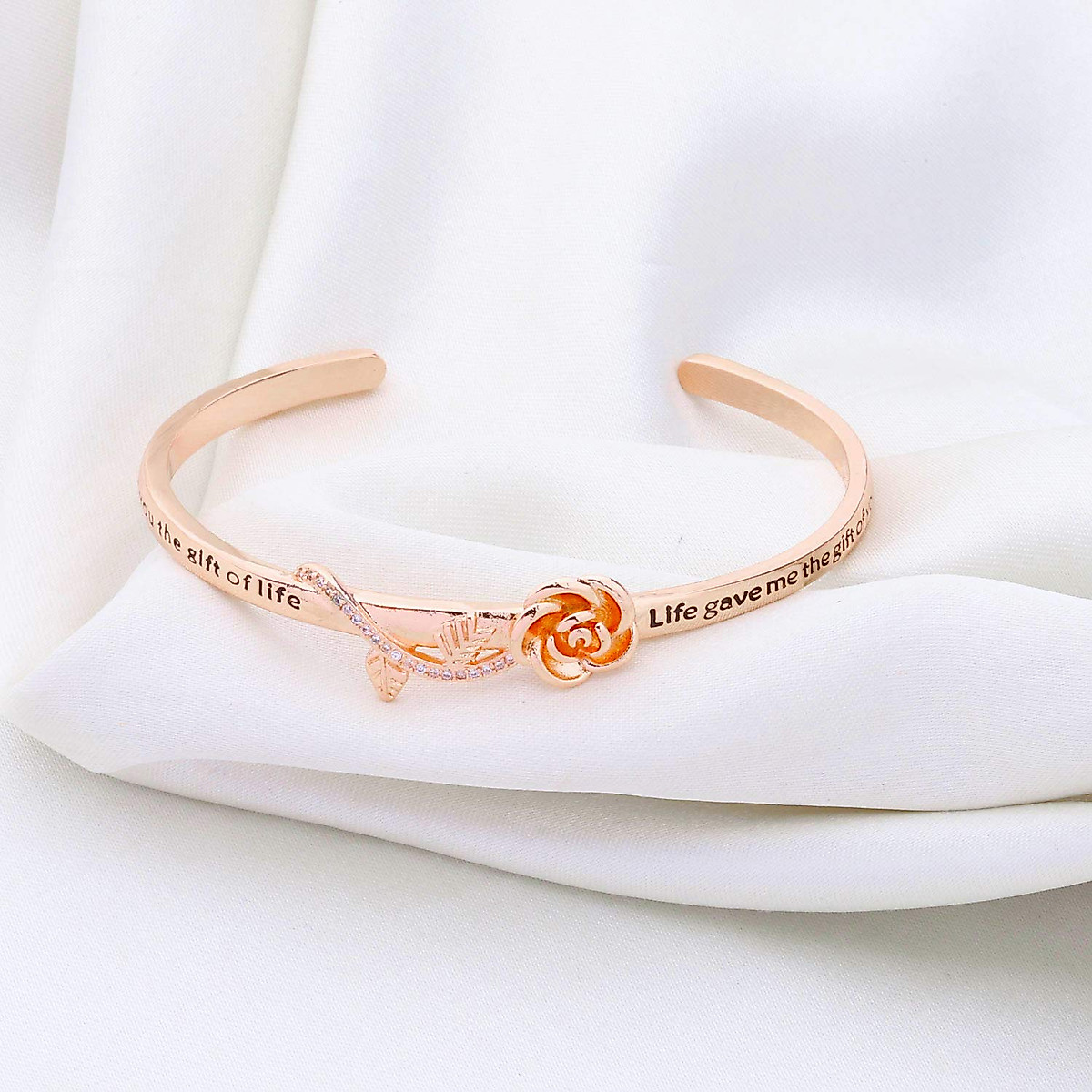 HOLLP Stepdaughter Rose Flower Bracelet Step Daughter Jewelry Daughter In Law Bracelet I Didn't Give You The of Life Gave Me Bracelet Stepdaughter Bracelet (Rose Flower Bracelet-RG)